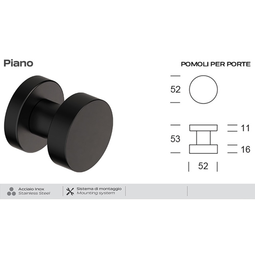 Pomello Girevole Acciaio Inox per Porta - Piano Reguitti